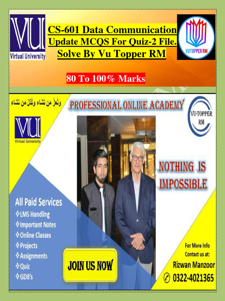 CS601 Quiz-2 by Vu Topper RM | PDF