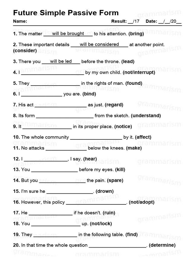 Grammarism Future Simple Passive Test 1 1887227 | PDF