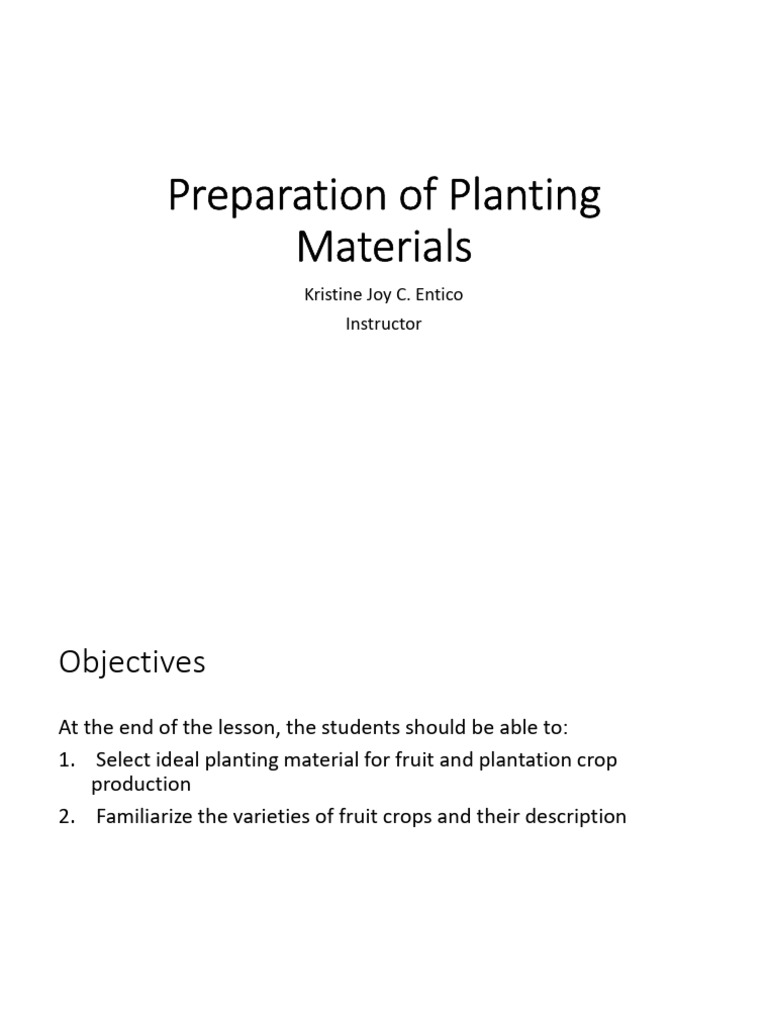Preparation Of Planting Materials Pdf
