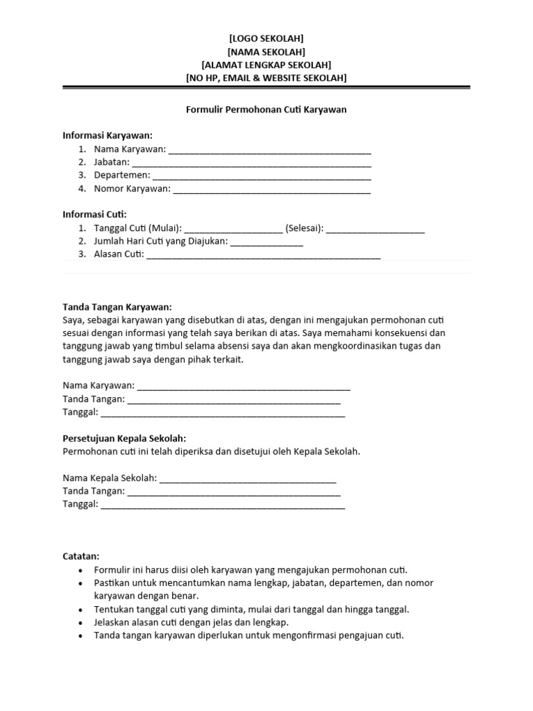 Formulir Permohonan Cuti Karyawan | PDF