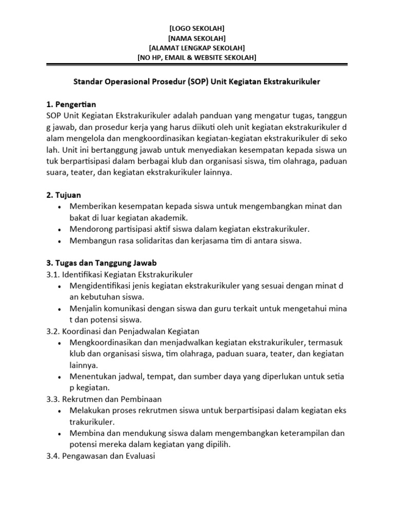 SOP Unit Kegiatan Ekstrakurikuler | PDF