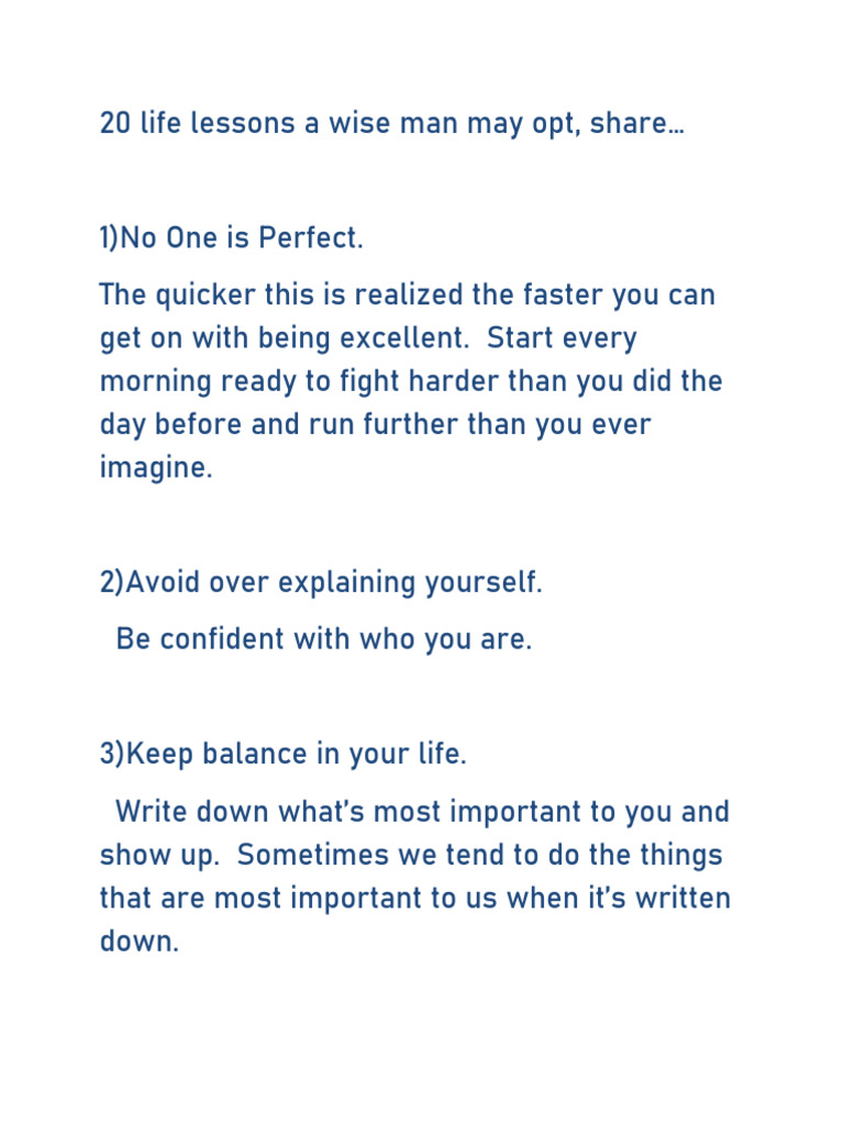 20 Essential Life Lessons to Live By | PDF | Self-Improvement