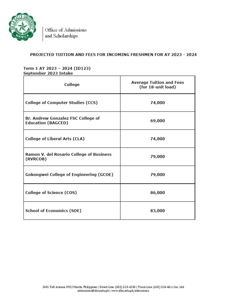Projected Tuition Fees Ay2324 | PDF