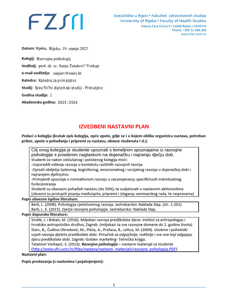 Razvojna Psihologija SI2 | PDF