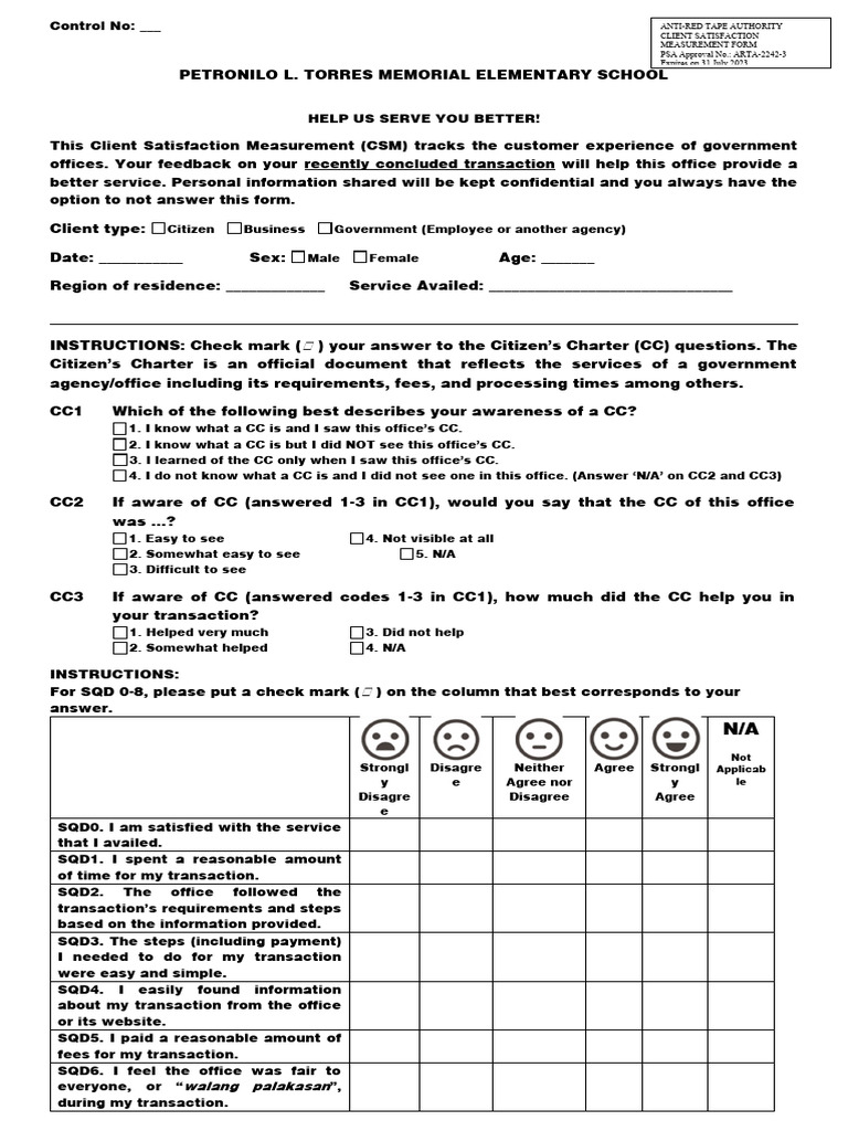 ARTA Client Satisfaction Measurement Form | PDF | Business
