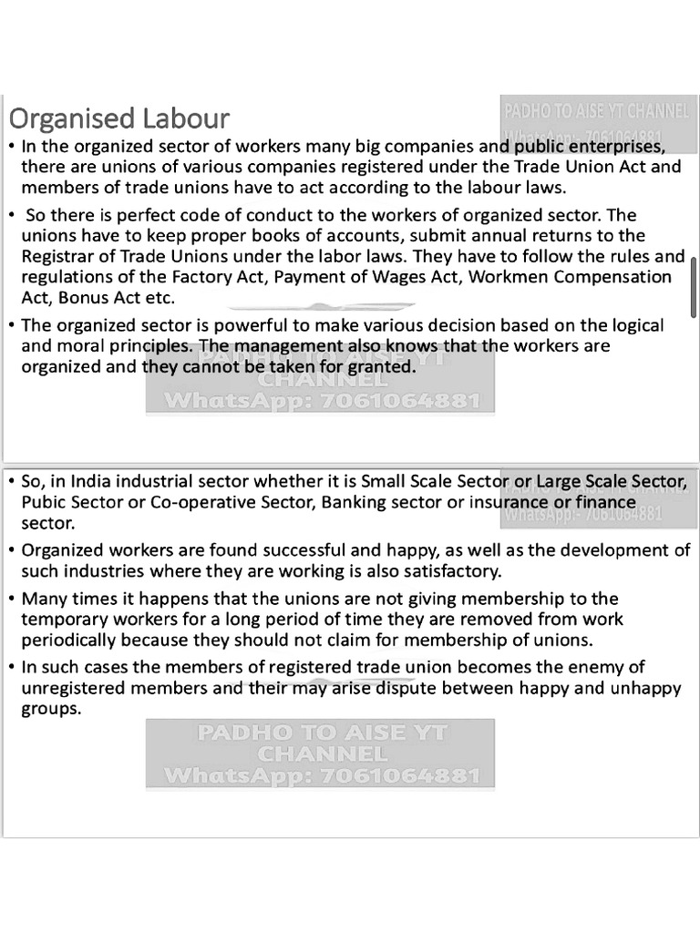 Organised and Unorganised Labour | PDF
