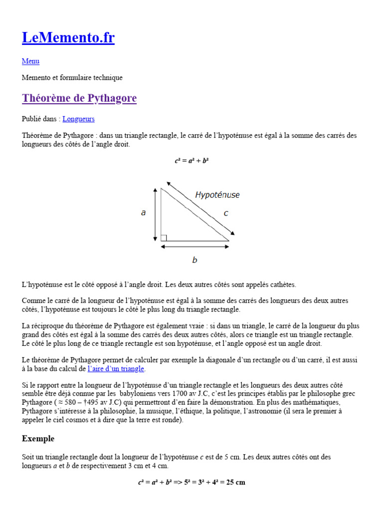 Théorème de Pythagore - Longueur de L'hypoténuse | PDF | Zone | Triangle