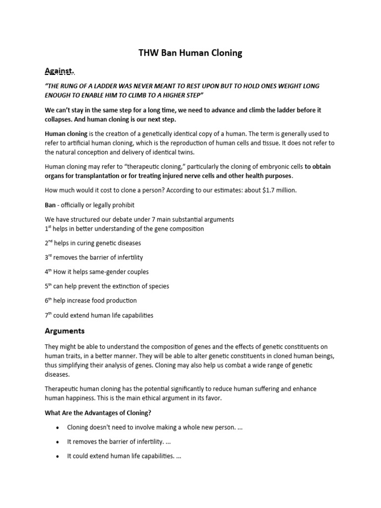 THW Ban Human Cloning | PDF | Social Science