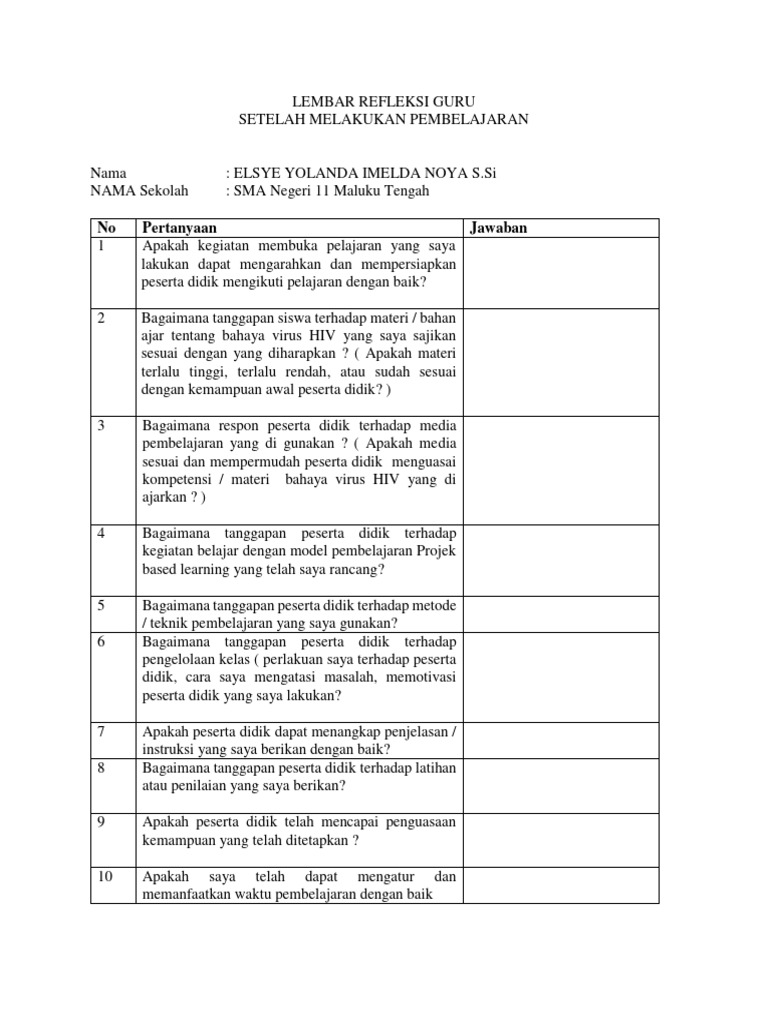 Refleksi Pembelajaran Bahaya Virus HIV | PDF
