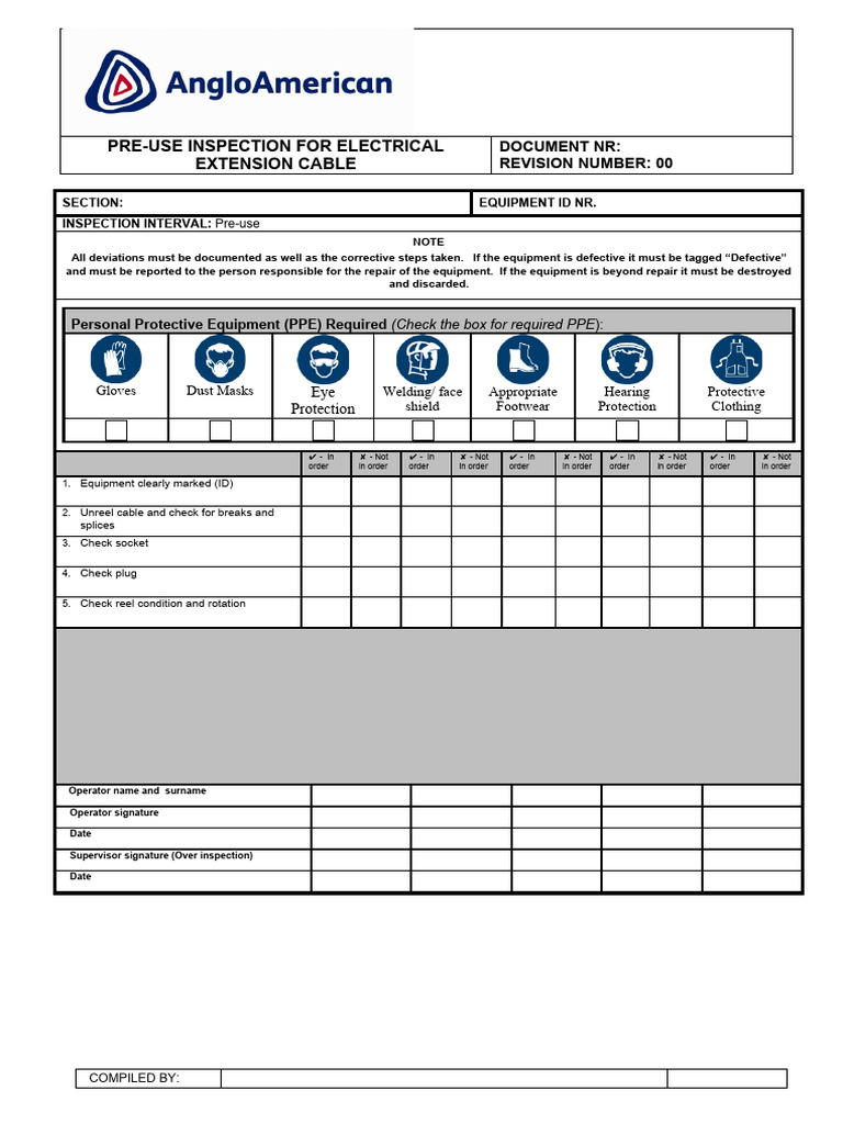 Extension Cord Inspection Checklist | PDF | Personal Protective ...