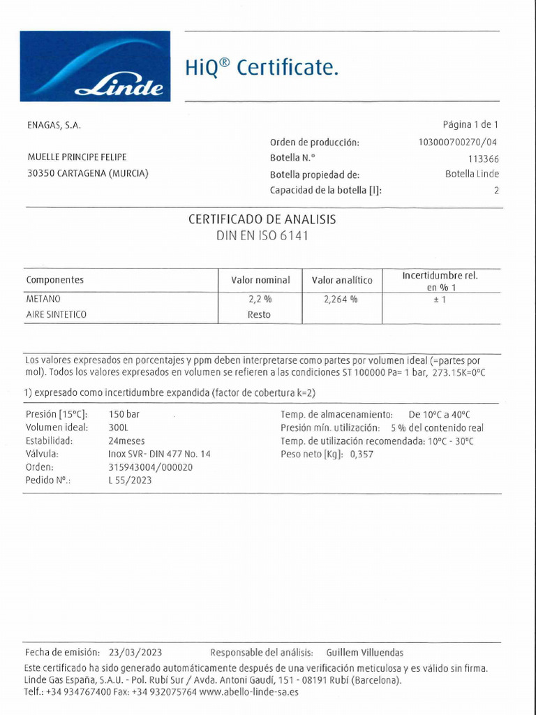 Hiq - Linde (Certificado) | PDF