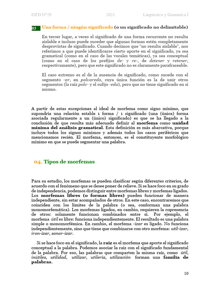 tipos de morfemas | PDF | Palabra | Verbo