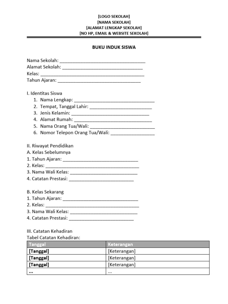 Buku Induk Siswa | PDF