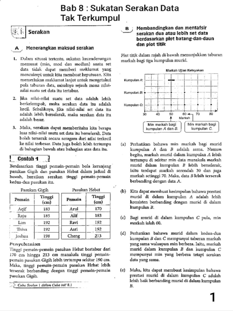 Matematik Bab 8 Sukatan Serakan Data Tak Terkumpul | PDF