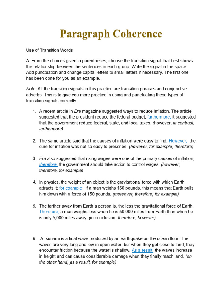 Coherence_ Use of Transition Words | PDF | Blu Ray | Dvd