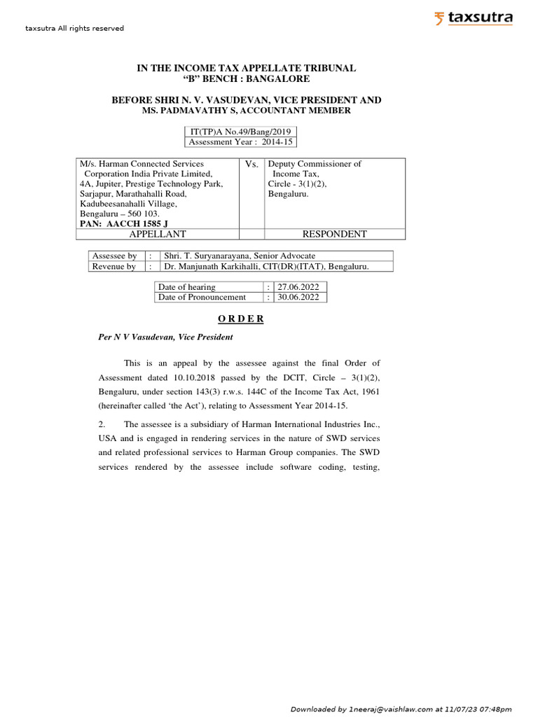 Harman Connected Services Tax Appeal | PDF | Finance & Money Management