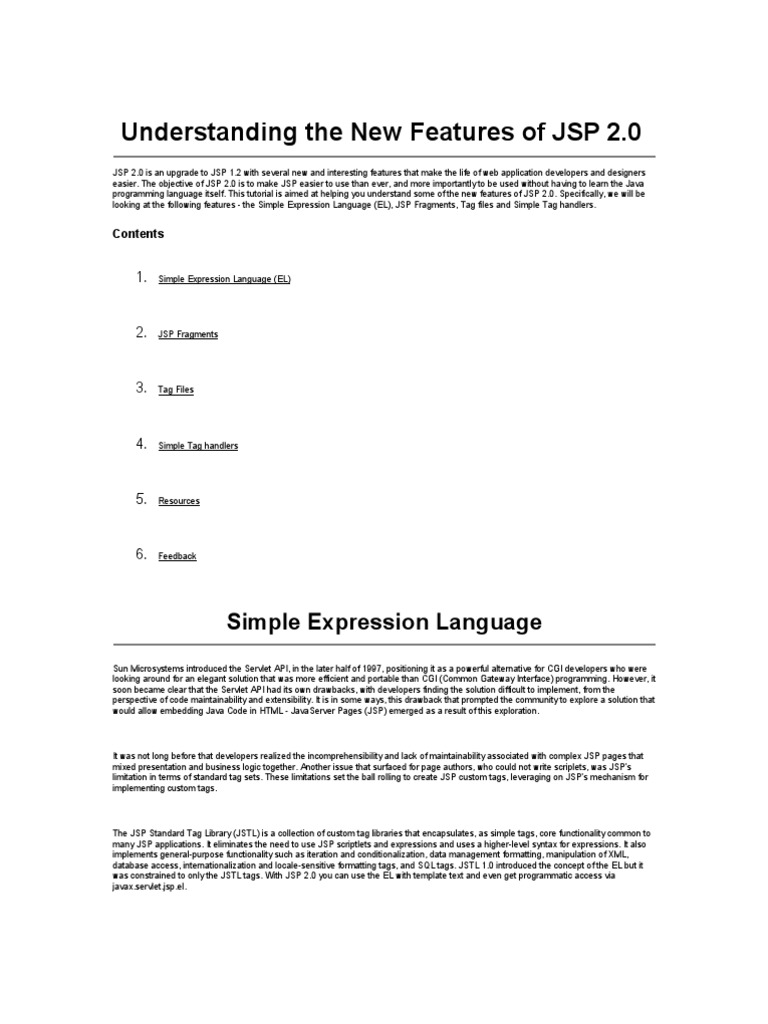 Understanding New Features of JSP2.0 | PDF | Java Server Pages | Java Servlet
