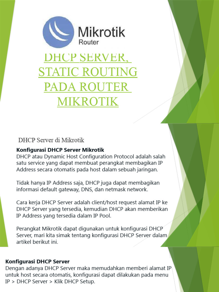 6. Materi DHCP Server Dan Statik Routing | PDF