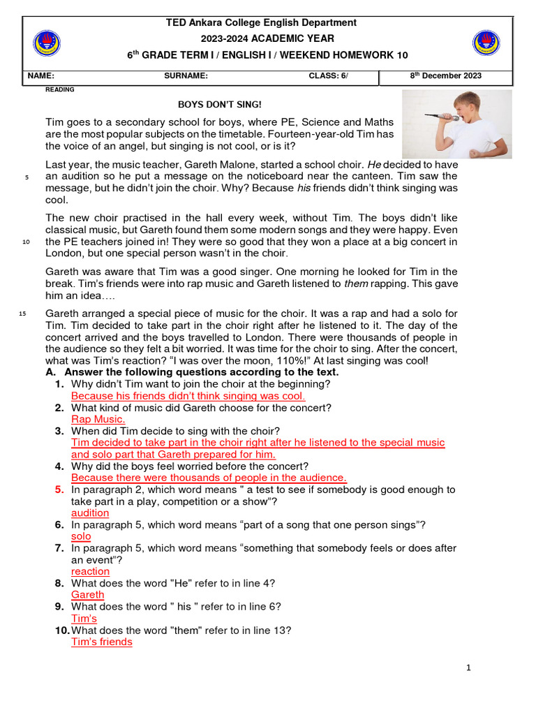English 1 - Weekend Homework 10 Key | PDF