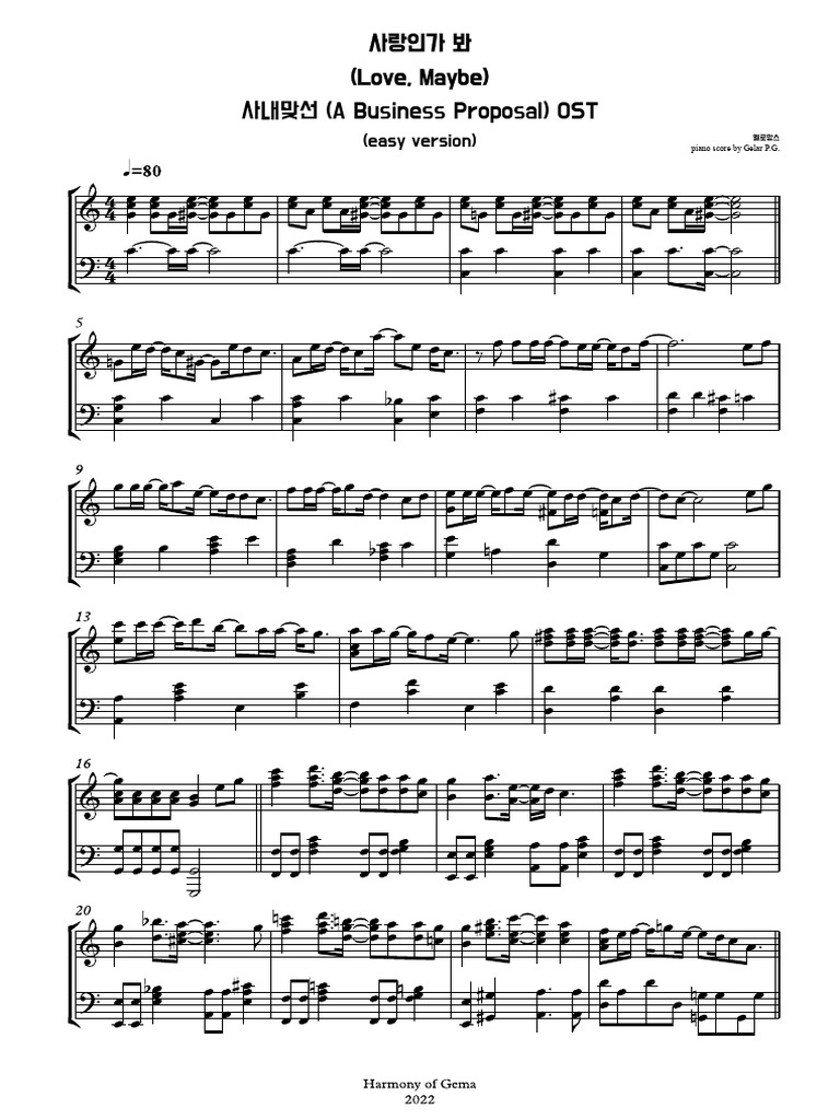 Love Maybe Easy Version Piano Score | PDF