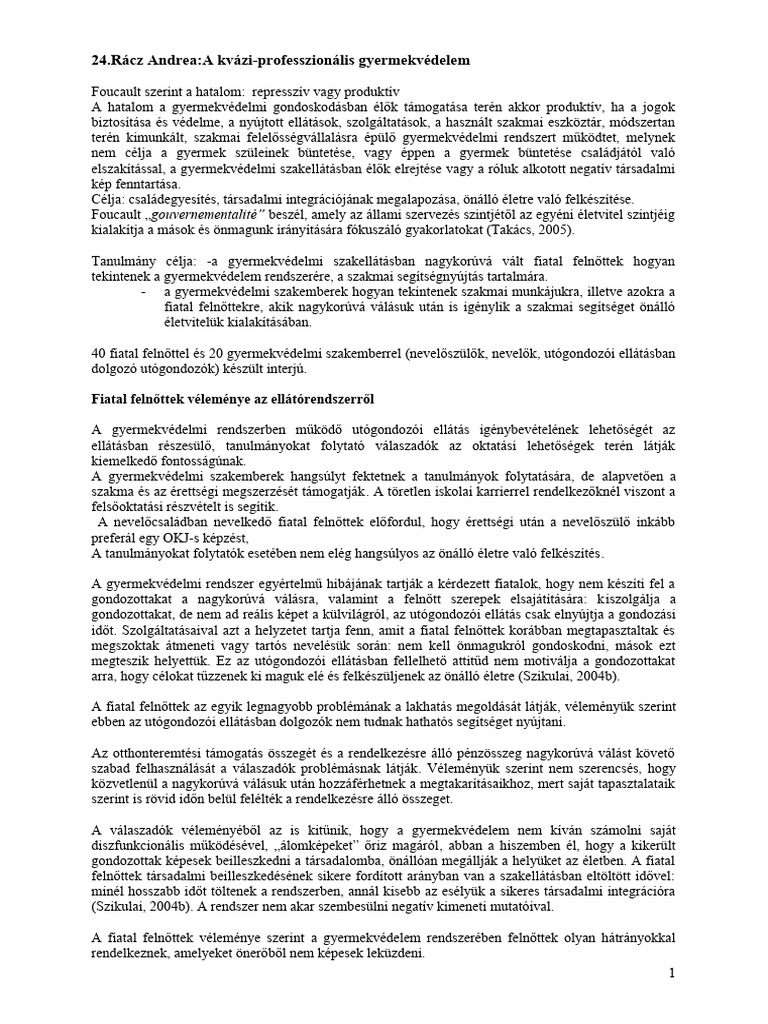 Rácz Andrea-Kvázi Professzionális Gyermekvédelem | PDF