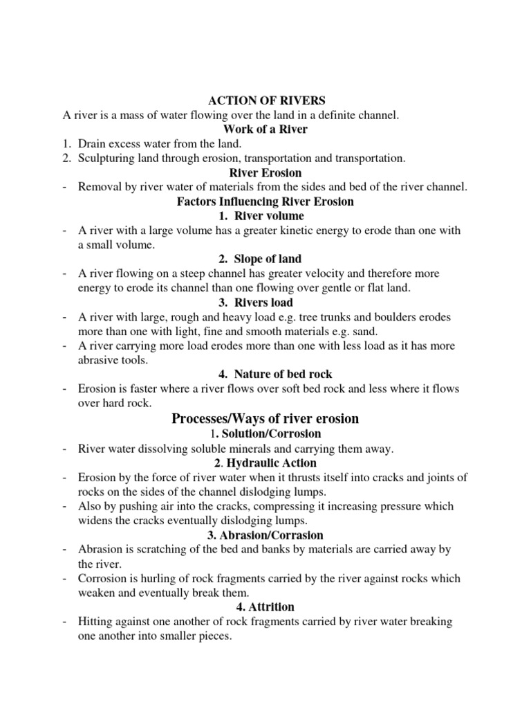 Action of Rivers | PDF | Erosion | Valley