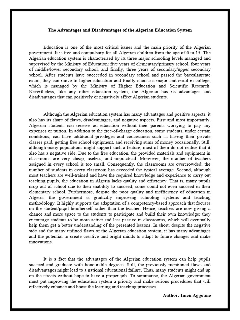 The Algerian Educational System - Advantages & Disadvantages | PDF
