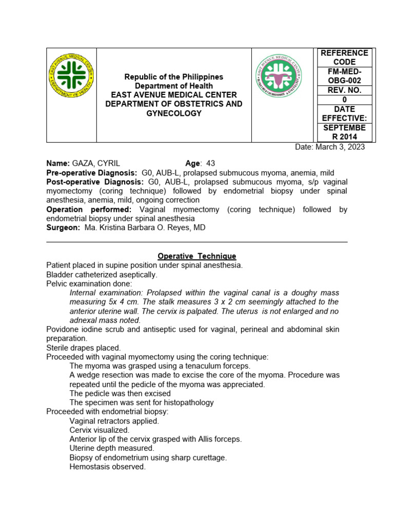 Vaginal Myomectomy Pdf Surgery Vagina