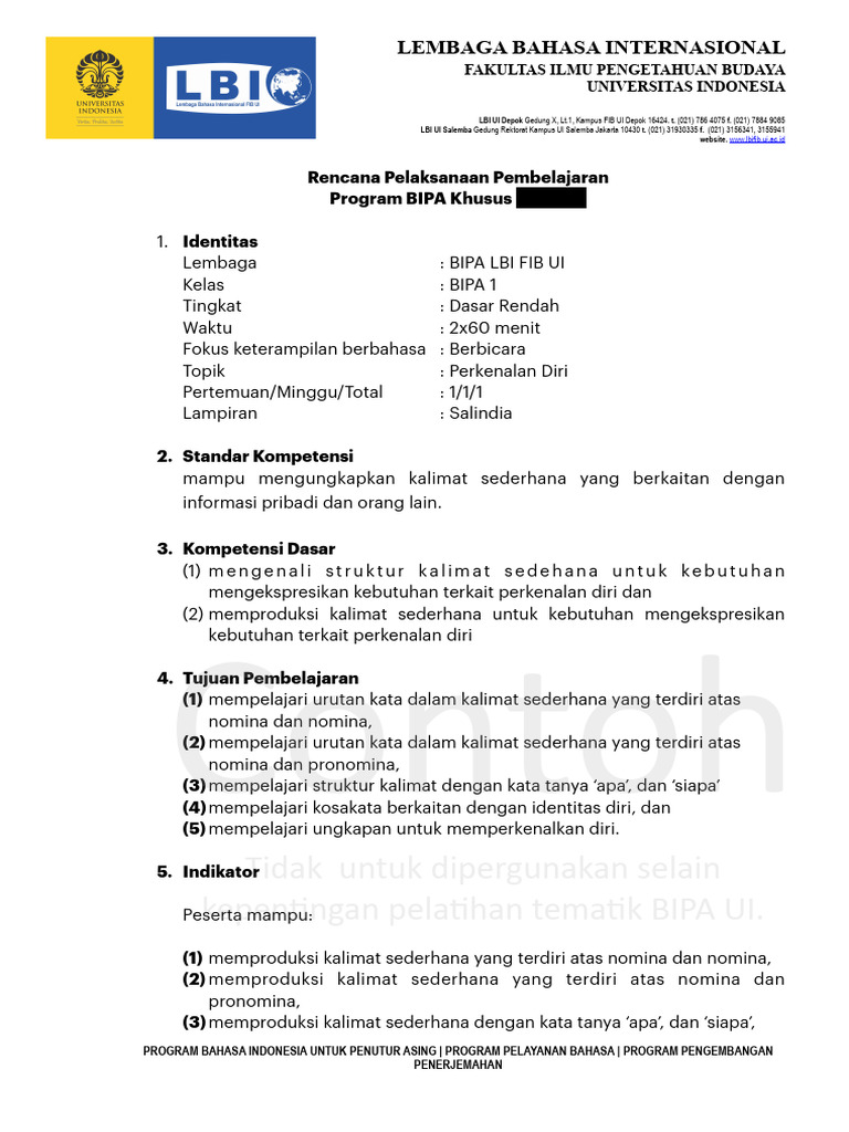 Contoh 1 RPP Program Khusus | PDF