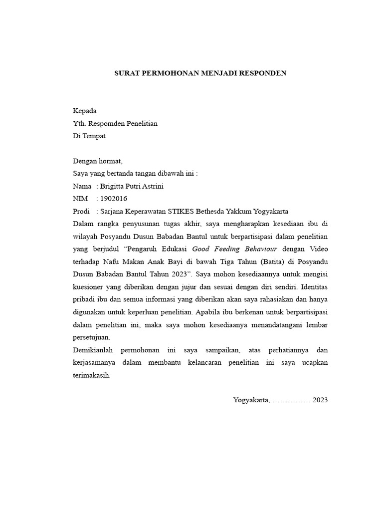 Surat Permohonan Menjadi Responden | PDF