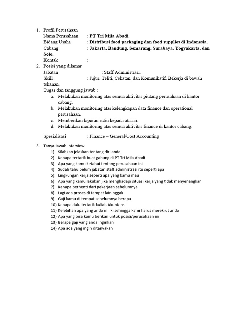 PT Tri Mila Abadi | PDF