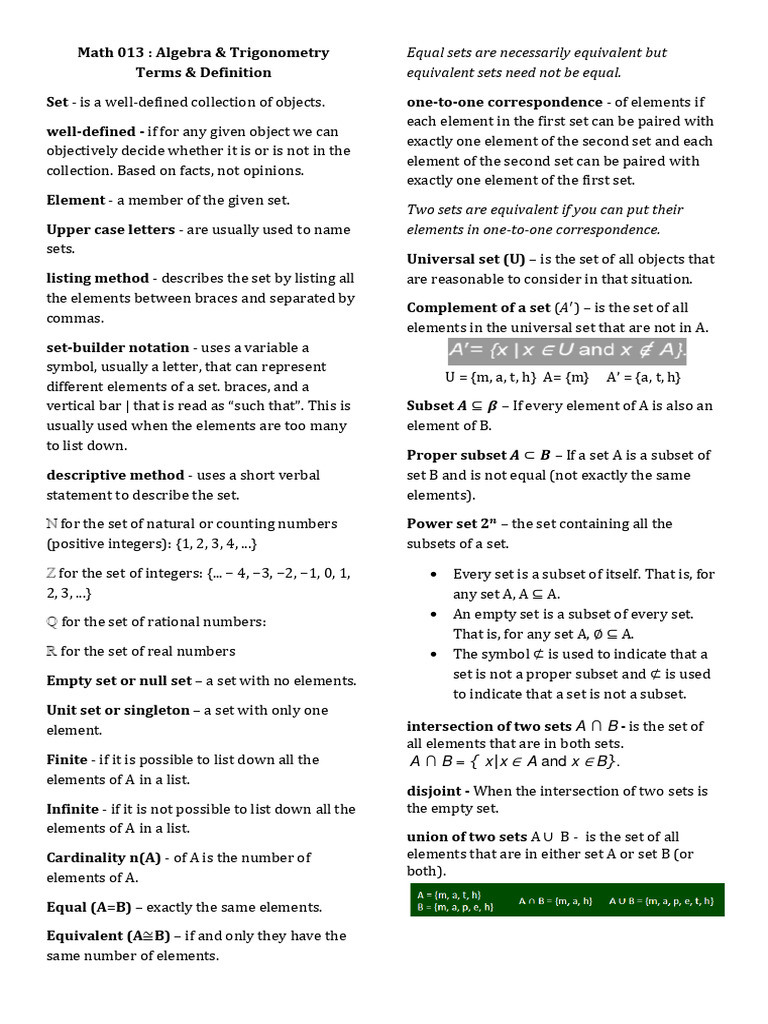 Math 013 | Download Free PDF | Set (Mathematics) | Elementary Mathematics