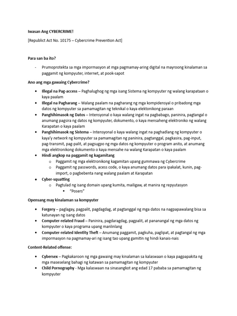 Anti Cybercrime Law (Filipino) | PDF