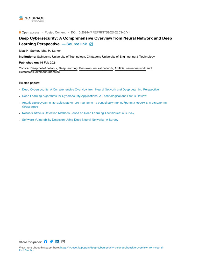 Deep Cybersecurity - A Comprehensive Overview From Neural Network and ...