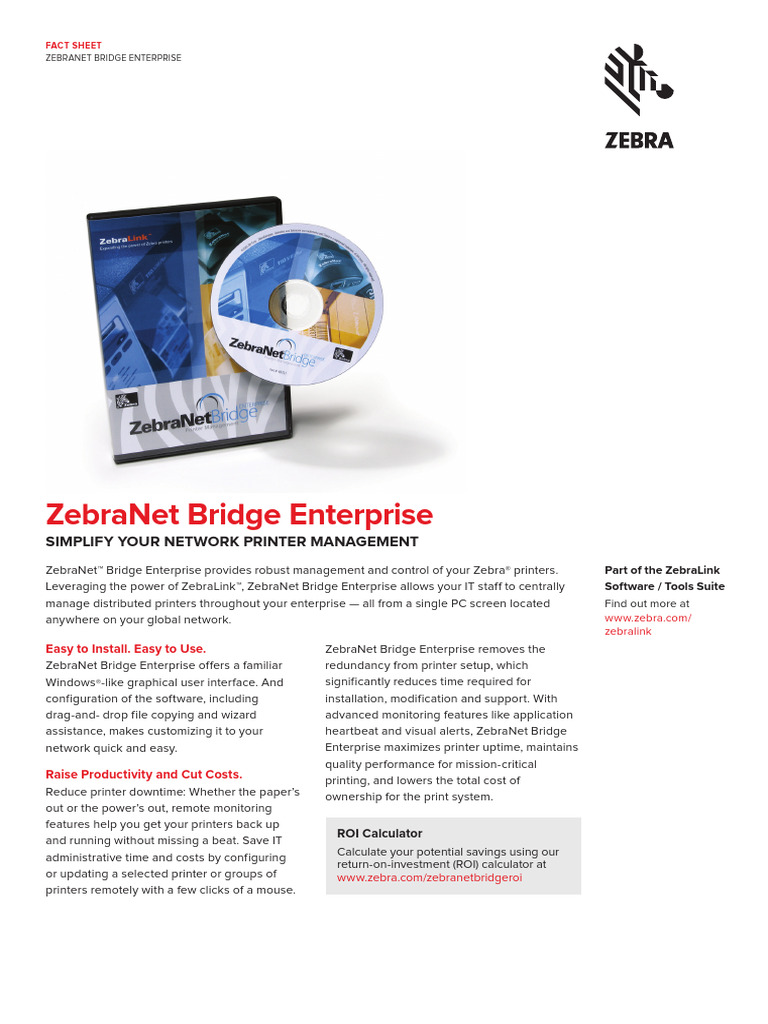 Zebranet Bridge Fact Sheet en Us GL A4 | PDF | Printer (Computing ...