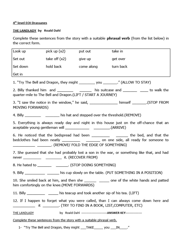 The Landlady - Phrasal Verbs | PDF