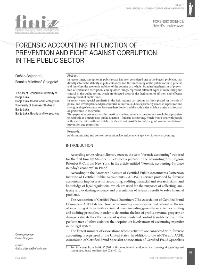 Forensic Accounting in Function of Prevention and Fight Against Corruption in The Public Sector ...