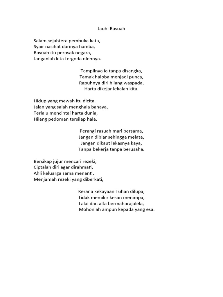 Sajak Jauhi Rasuah | PDF