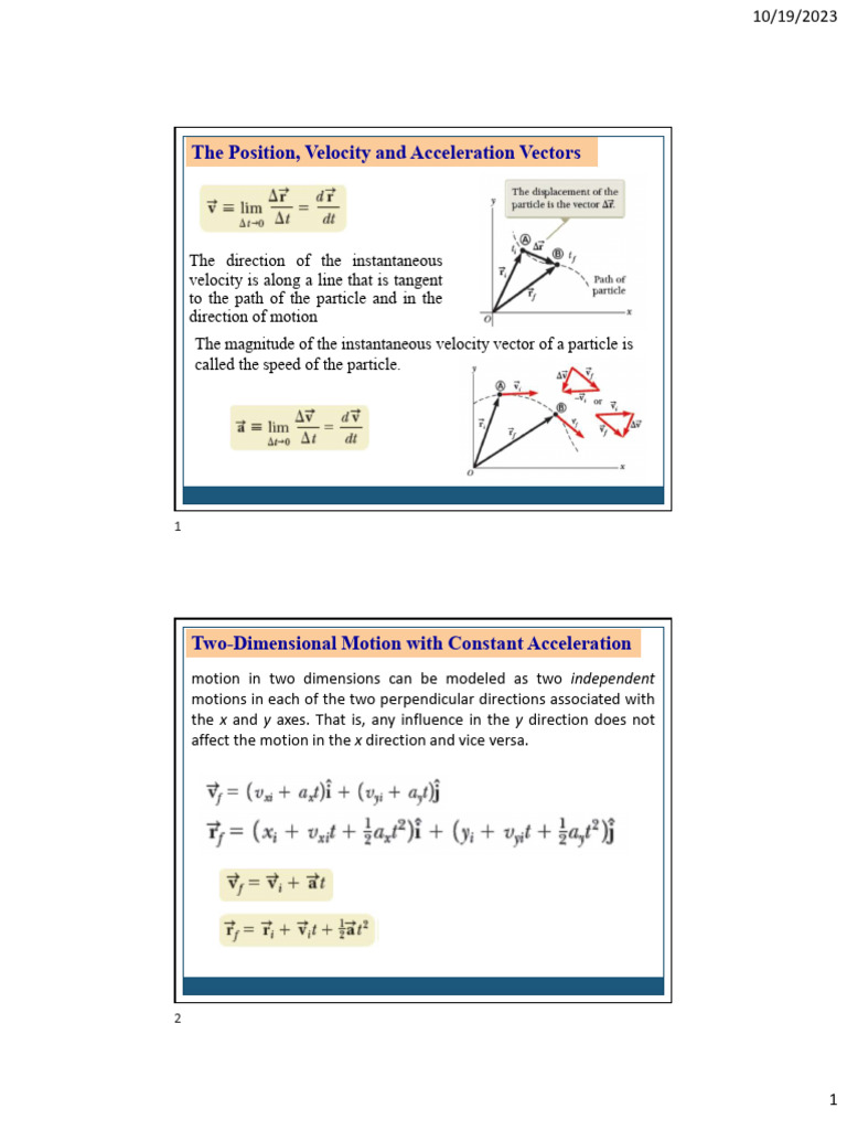 Vectors in Two-Dimensional Motion | PDF | Acceleration | Velocity