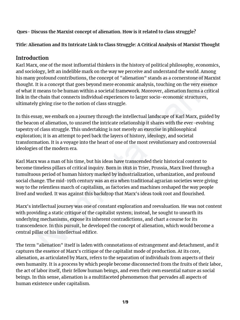 Title: Alienation and Its Intricate Link To Class Struggle: A Critical ...