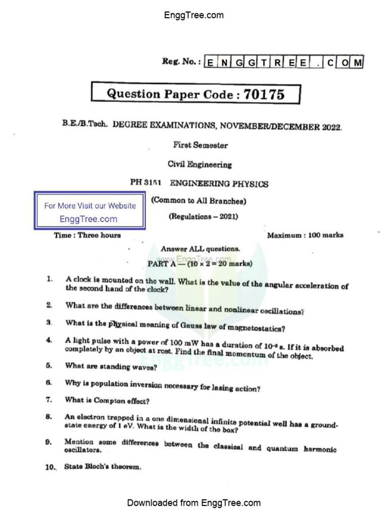 PH3151 Engineering Physics Nov Dec 2022 Question Paper Download | PDF