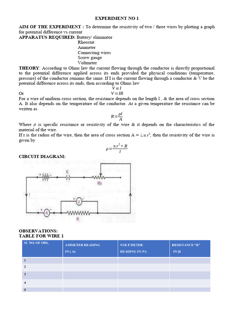 Experiment No 1 | PDF | Voltage | Electrical Conductor