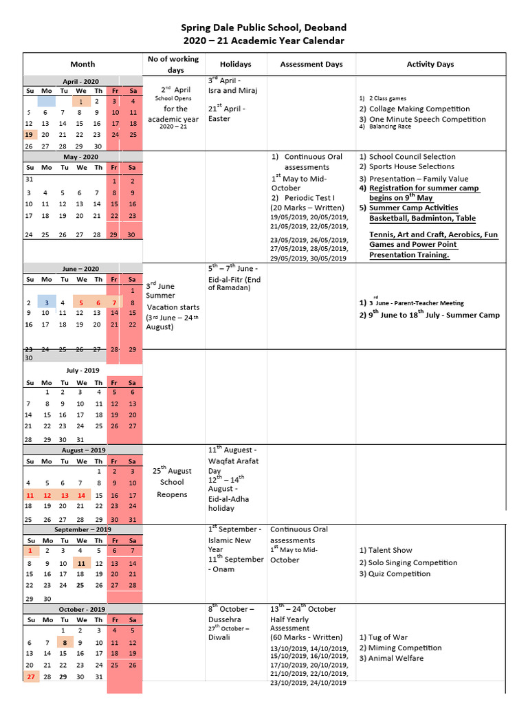Academic Calendar 2020 21 | PDF