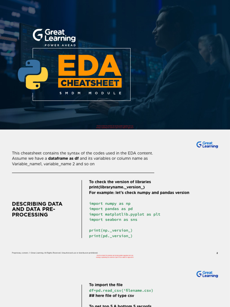 EDA Cheatsheet - Class Note | PDF | Information Technology | Computer Data