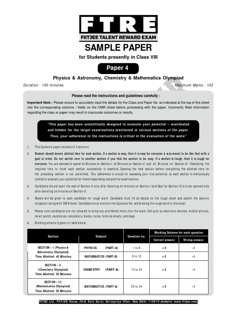 Ftre-2023-Sample Paper-Class-Viii-P4-S&m9898 | PDF | Force | Physical ...