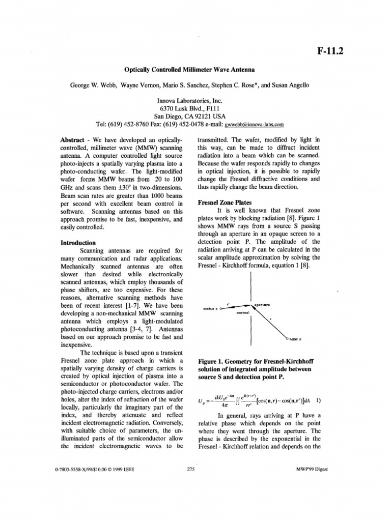Optically Controlled Millimeter Wave Antenna | PDF