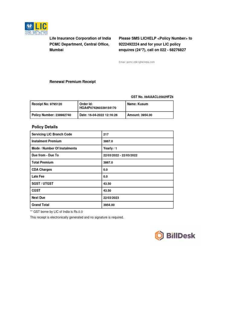 LICReceipt | PDF