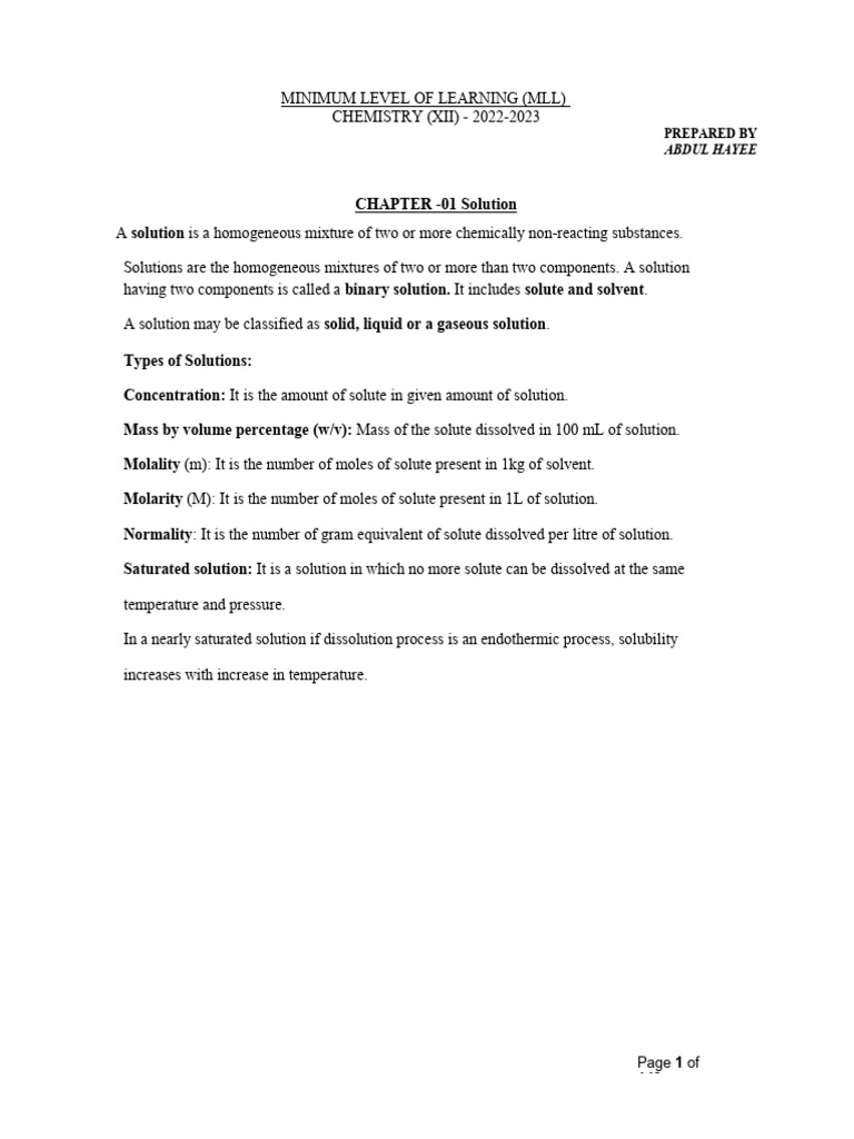 Learning Materials of Chemistry For Board Exam | PDF | Solubility | Transition Metals