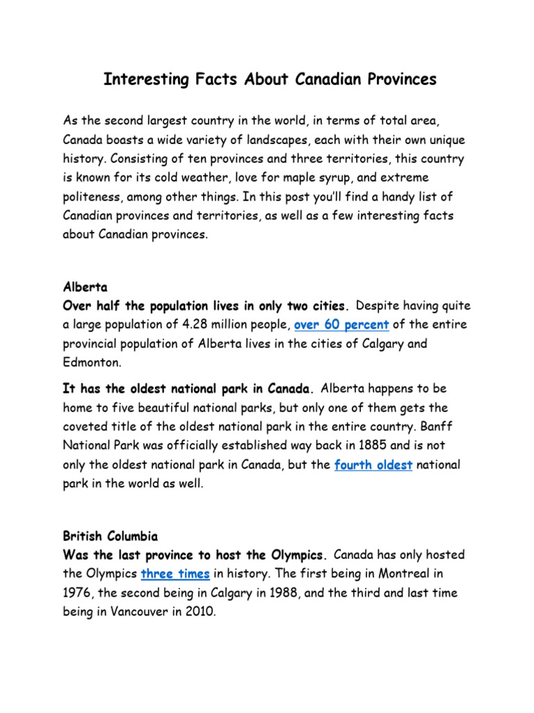 Interesting Facts About Canadian Provinces | PDF