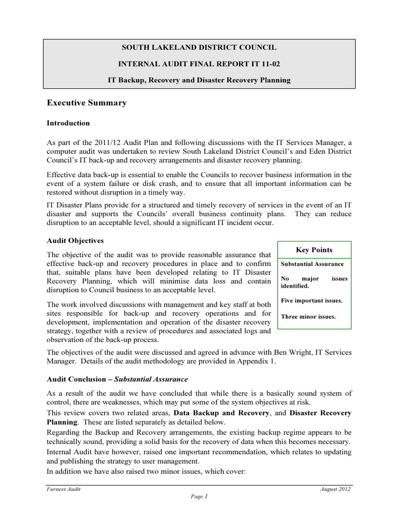 South Lakeland District Council Internal Audit Final Report It It ... South Lakeland District Council Internal Audit Final Report It It ...